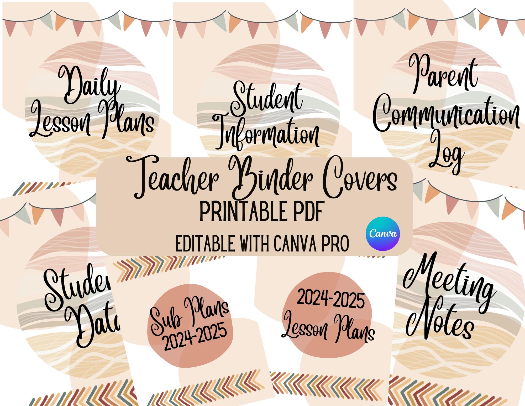 Teacher Binder Covers, Printable, Boho Theme, Editable in Canva - Etsy