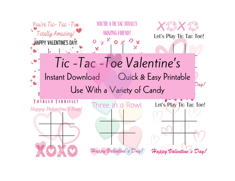 Tic Tac Toe Valentine Cards, Printable Valentines Cards, Valentine Tic ...