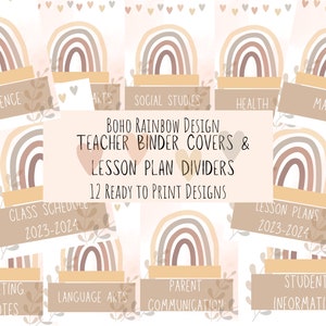 Teacher Binder Cover; Printable PDF; Lesson Plan Dividers; Boho Design ...