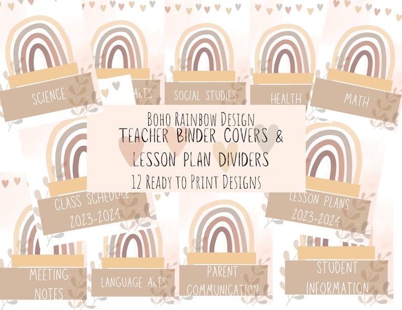 Teacher Binder Cover; Printable PDF; Lesson Plan Dividers; Boho Design ...