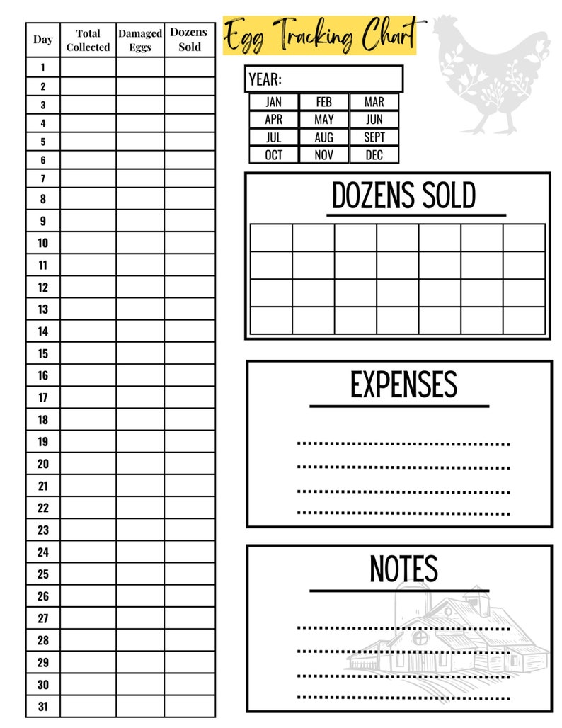 Egg Tracking Chart/ Egg Laying Printable Chart/ Egg Tracker/printable ...