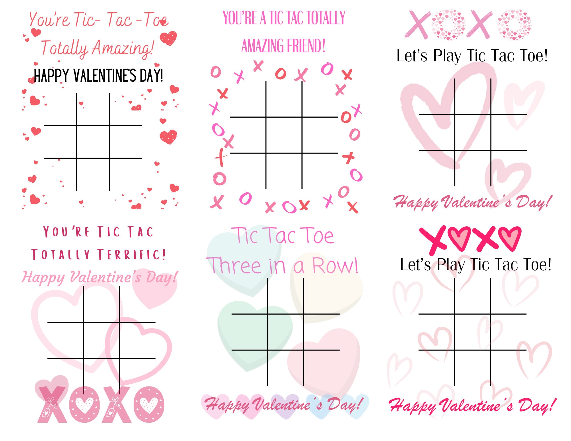Tic Tac Toe Valentine Cards, Printable Valentines Cards, Valentine Tic ...