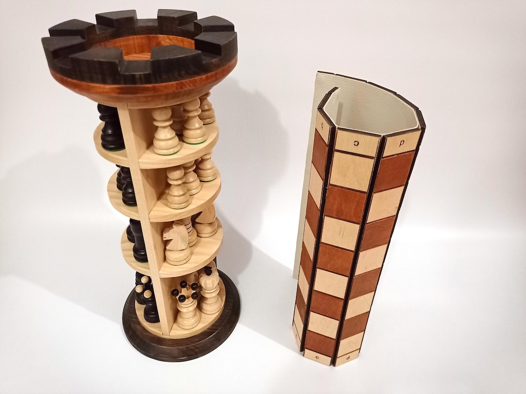 Handmade Wooden Chess Set in the Form of a Rook. Chess Tower. Playfield ...