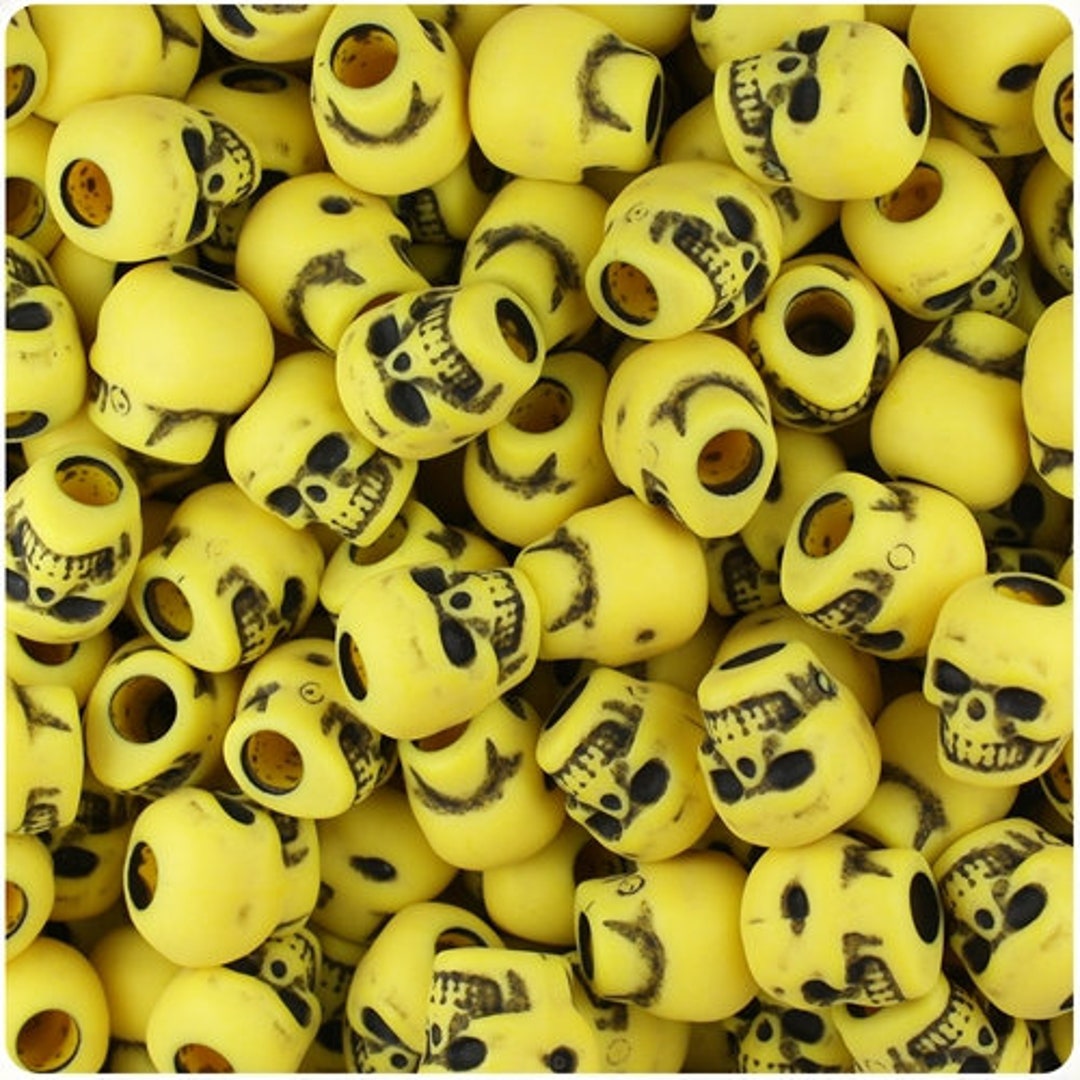 50 Bright Yellow Skull Beads Pony Beads Antique Halloween Day of the ...