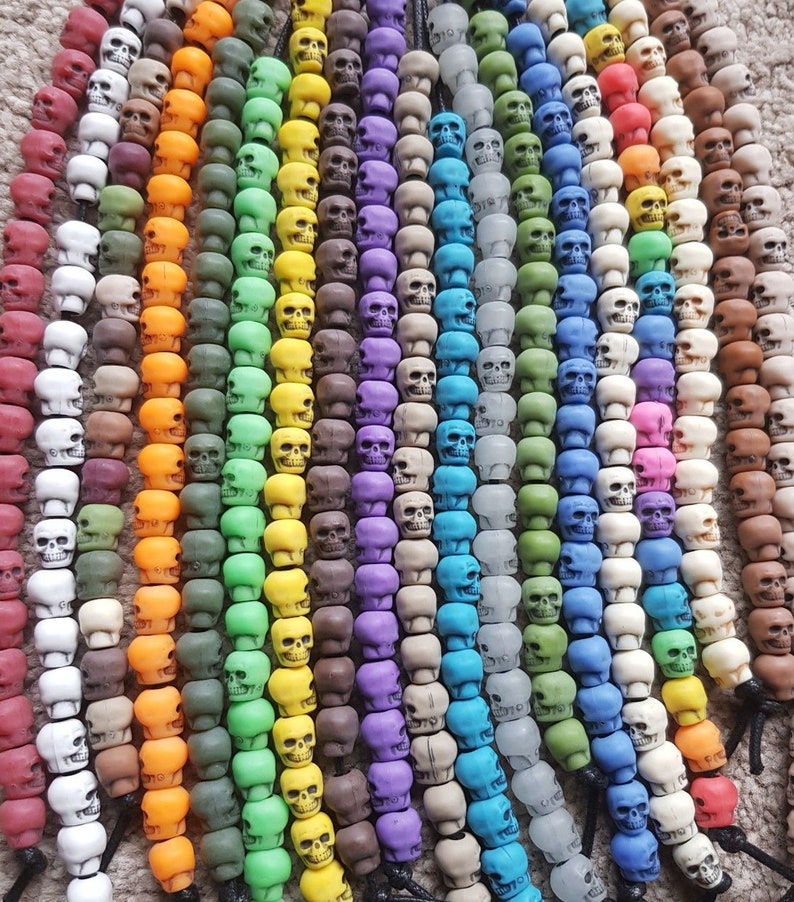 50 Bright Yellow Skull Beads Pony Beads Antique Halloween Day of the ...