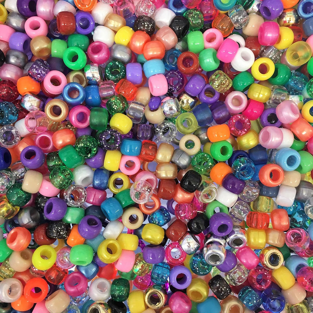 100 Crazy Party Pony Bead Mix 6mmx9mm Glitter Pearl Metallic Clear Pink ...