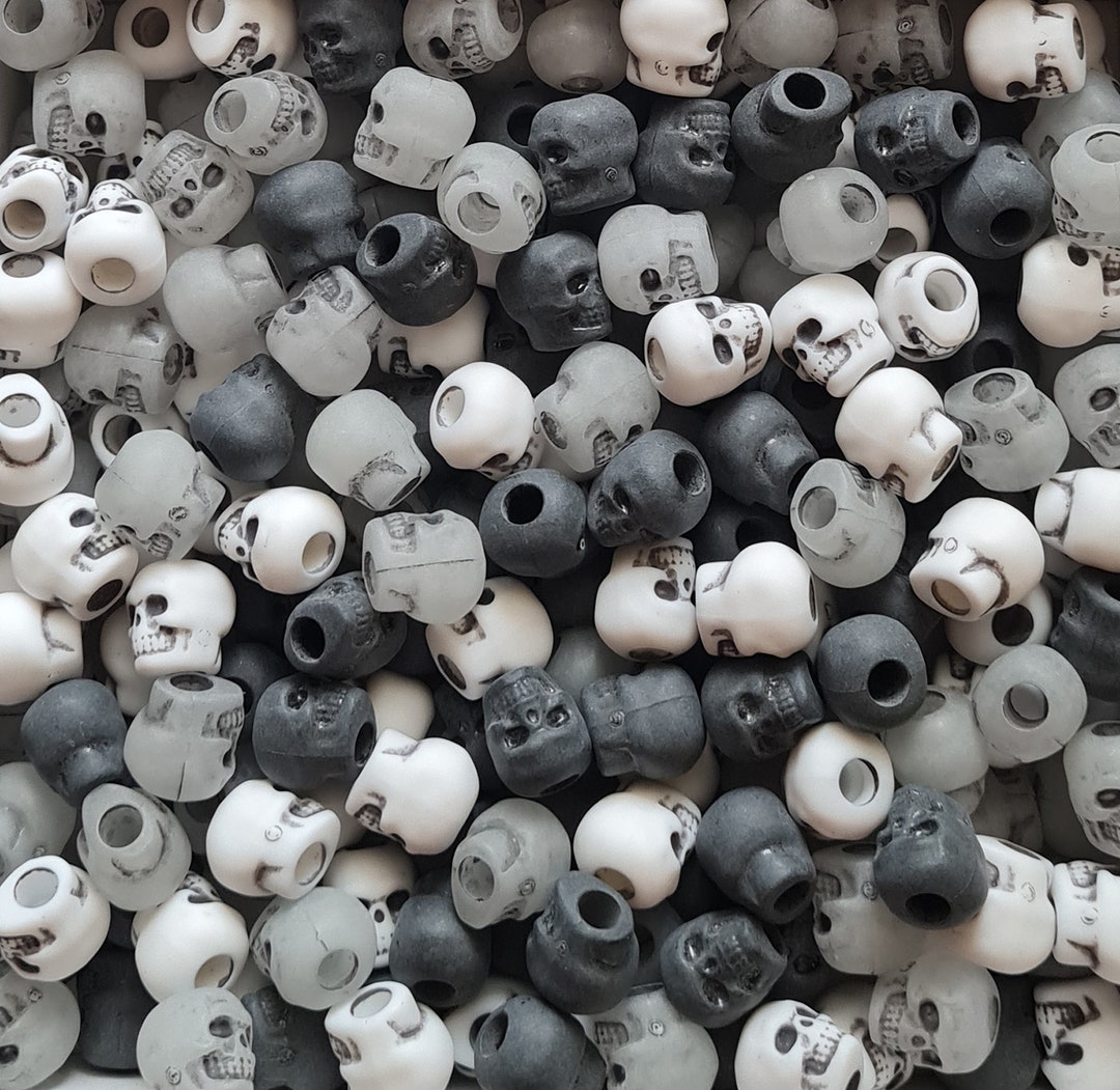 50 Spooky Skull Beads Black White Glow Pony Antique Halloween Day of ...