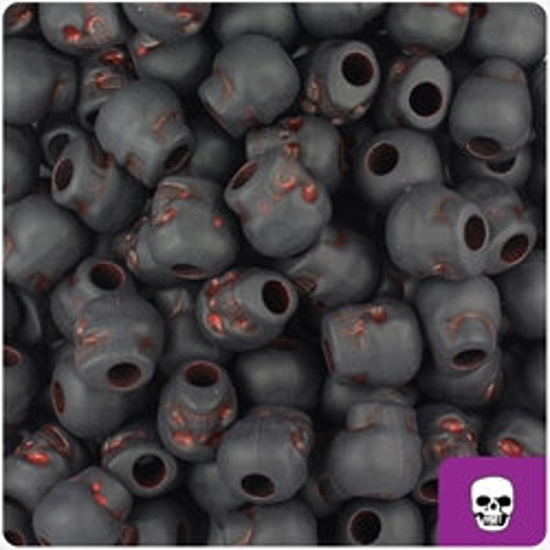50 Black Red Skull Beads Pony Beads Antique Halloween Day of the Dead ...