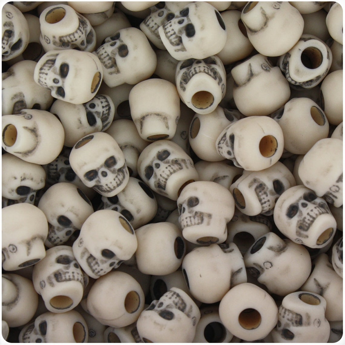 50 Dark Ivory Skull Beads Pony Beads Antique Halloween Day of the Dead ...