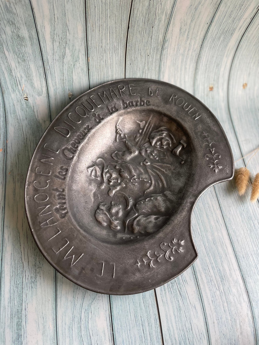 Antique 19th Century French Pewter Shaving Dish Advertising Le ...