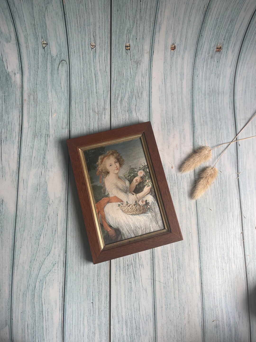 Vintage Italian Silk Picture of a Young Woman Picking Roses / Romantic ...