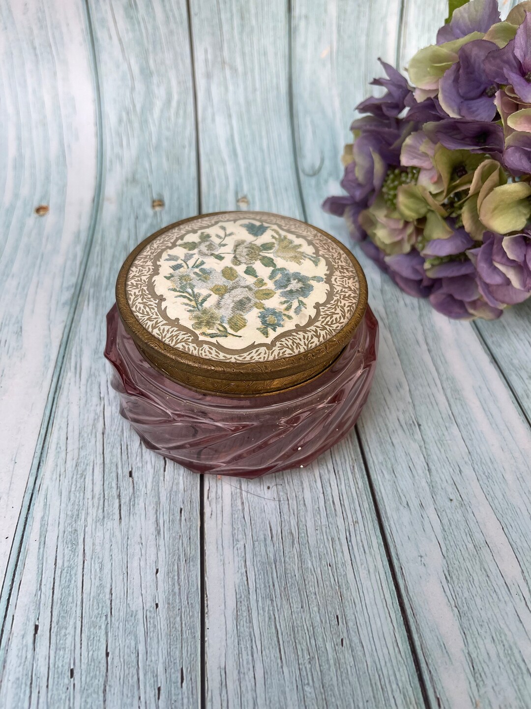 Vintage Regent Products Pink Glass Powder Puff Jar Made in - Etsy