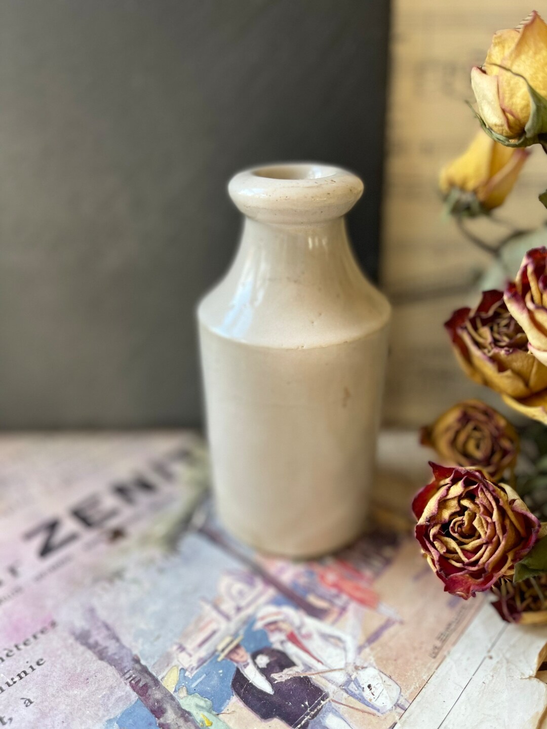 Antique Stoneware Ink Bottle / Rustic Display / Bud Vase / - Etsy