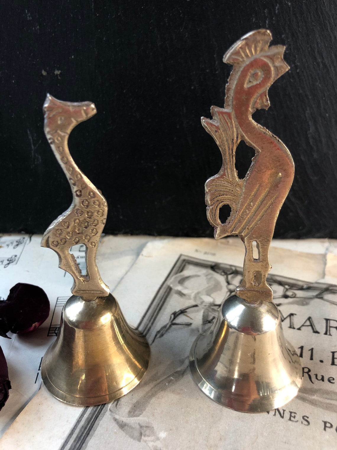 Pair of Brass Animal Shape Bells / Giraffe / Chicken / | Etsy