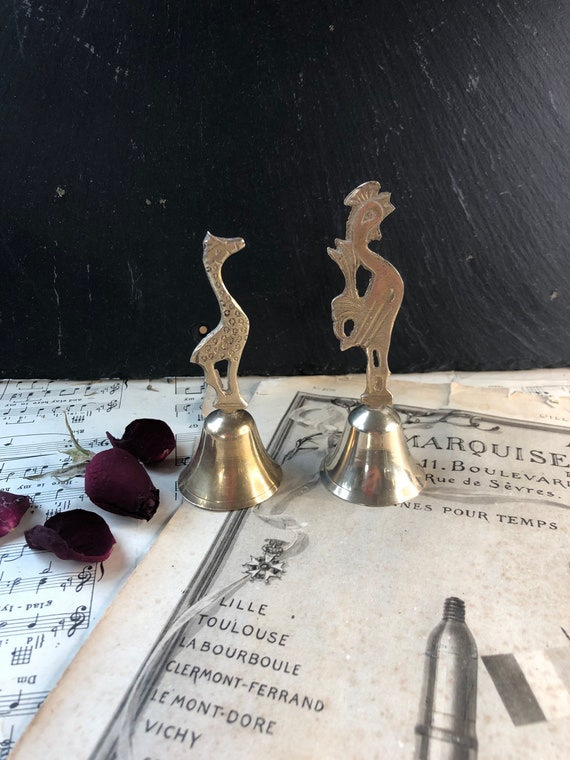 Pair of Brass Animal Shape Bells / Giraffe / Chicken / - Etsy