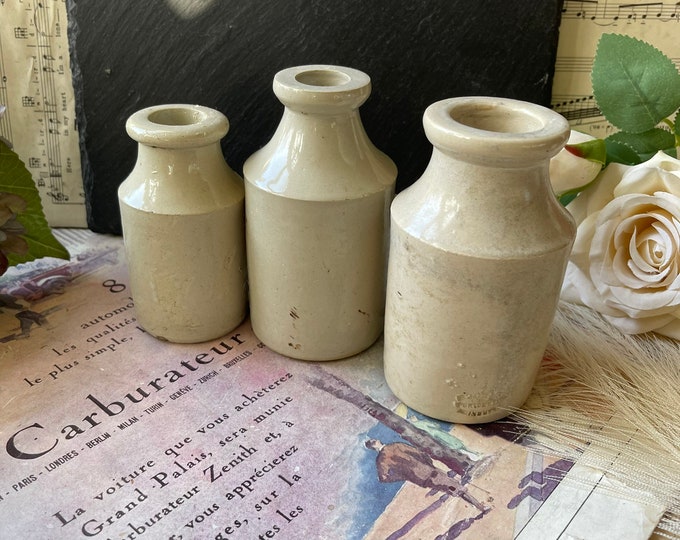 Trio of Antique Stoneware Ink Bottles / Single Use Stoneware / - Etsy