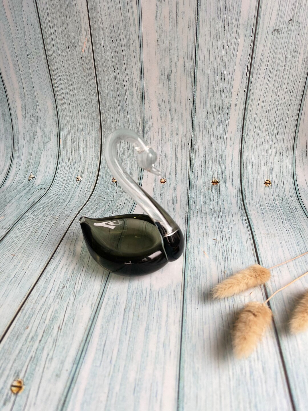 Vintage Murano Smoked and Clear Glass Swan Trinket Dish - Etsy