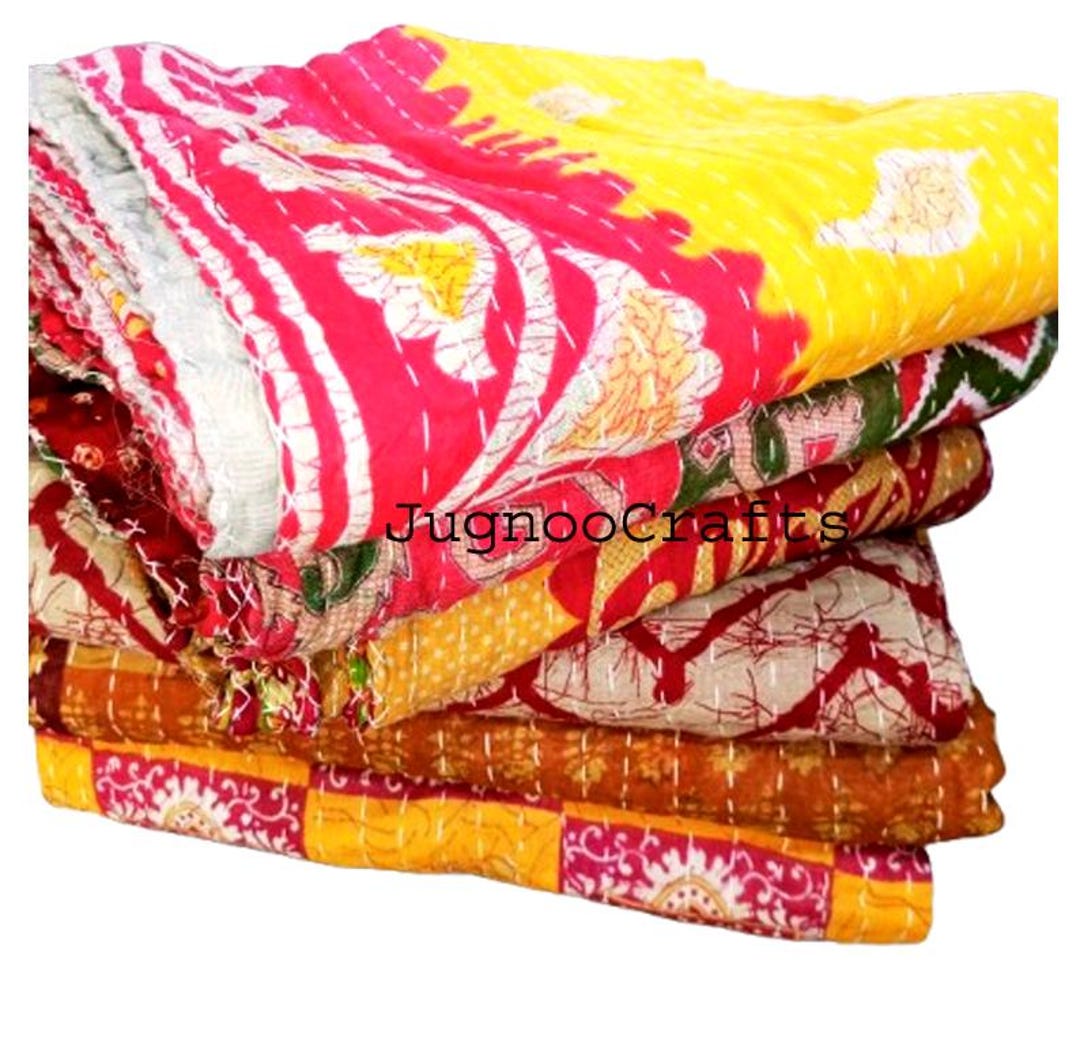 Vintage Kantha Quilt, Indian Sari Quilt Kantha Throw Blanket, Handmade ...