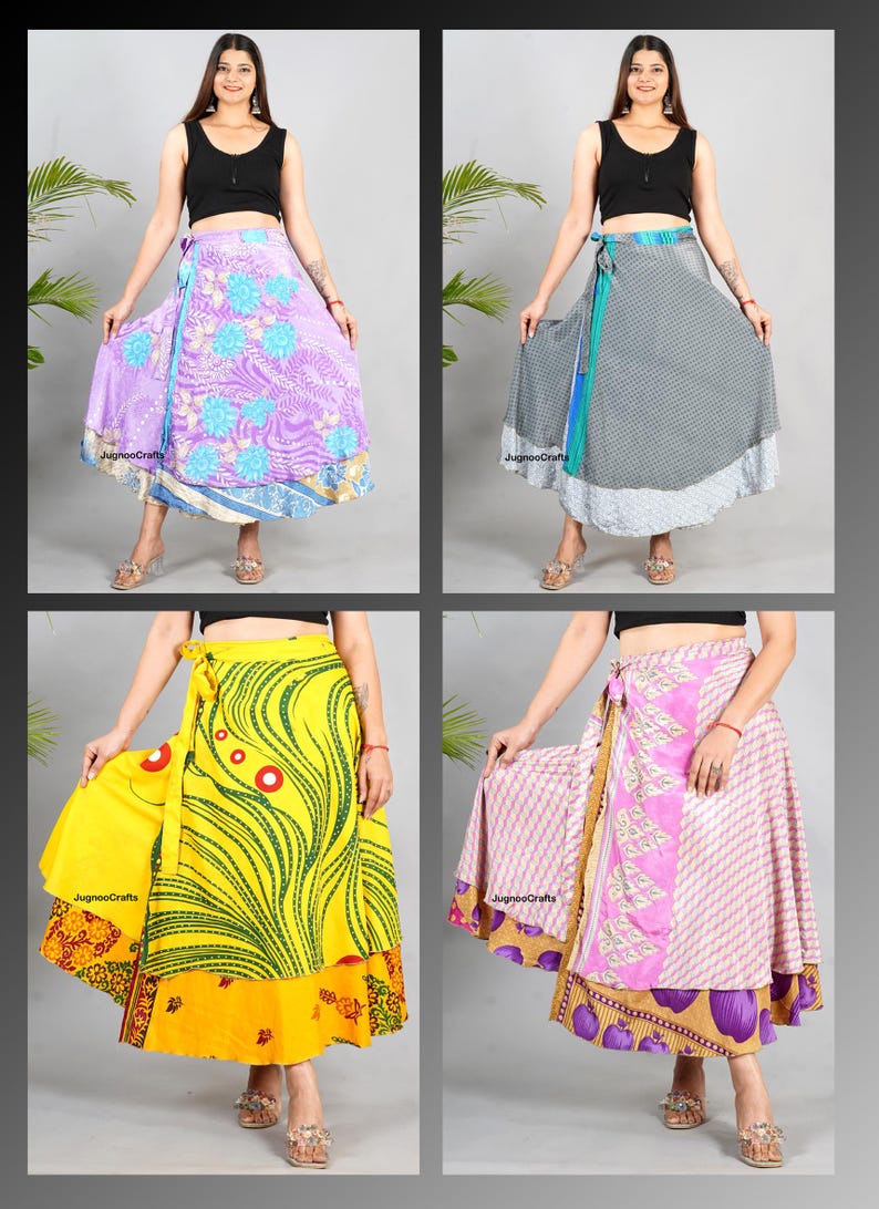 10 Pcs Handmade Reversible Sari Silk Wrap Skirt: Bohemian Hippie Style ...