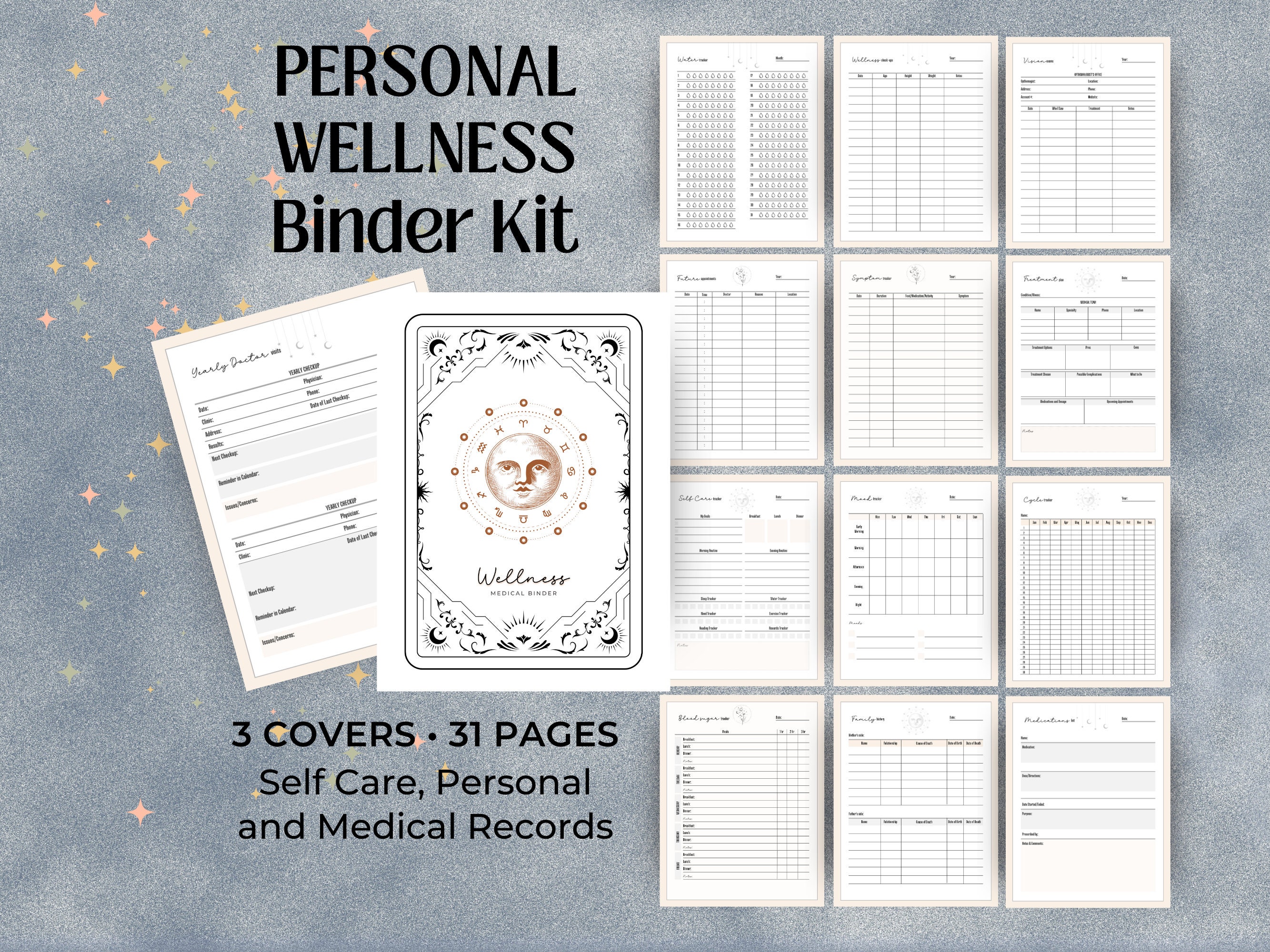 Printable Wellness Medical Kit, Blood Pressure Tracker, Monthly Cycle ...