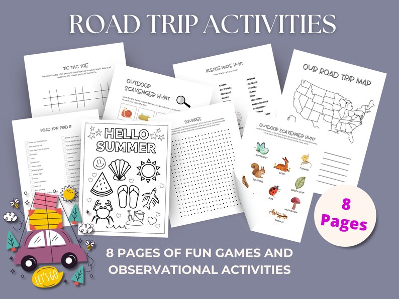 Road Trip Printable Activities for Family Fun, Outdoor Summer Games ...