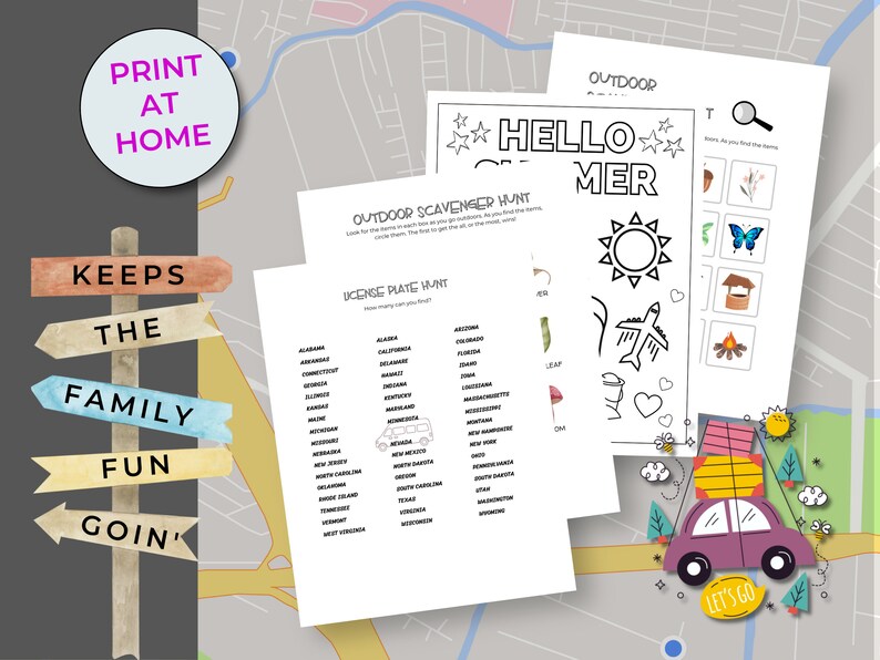 Road Trip Printable Activities for Family Fun, Outdoor Summer Games ...