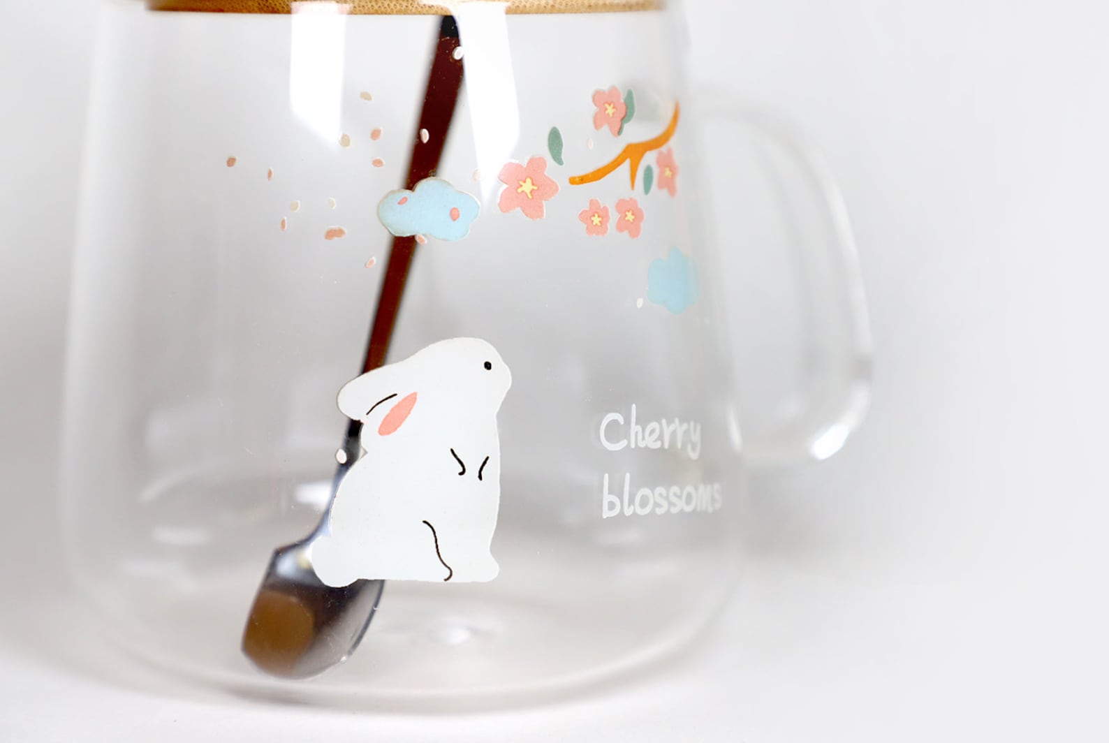 Cute Rabbit Mug Glass Mug With Spoon and Wood Lid Cute Design - Etsy UK