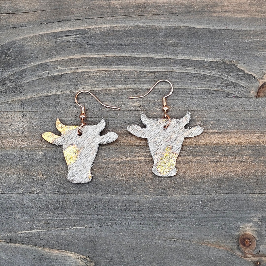 Cow Head Earrings Handmade, Country Girl Gifts, Genuine Cowhide ...