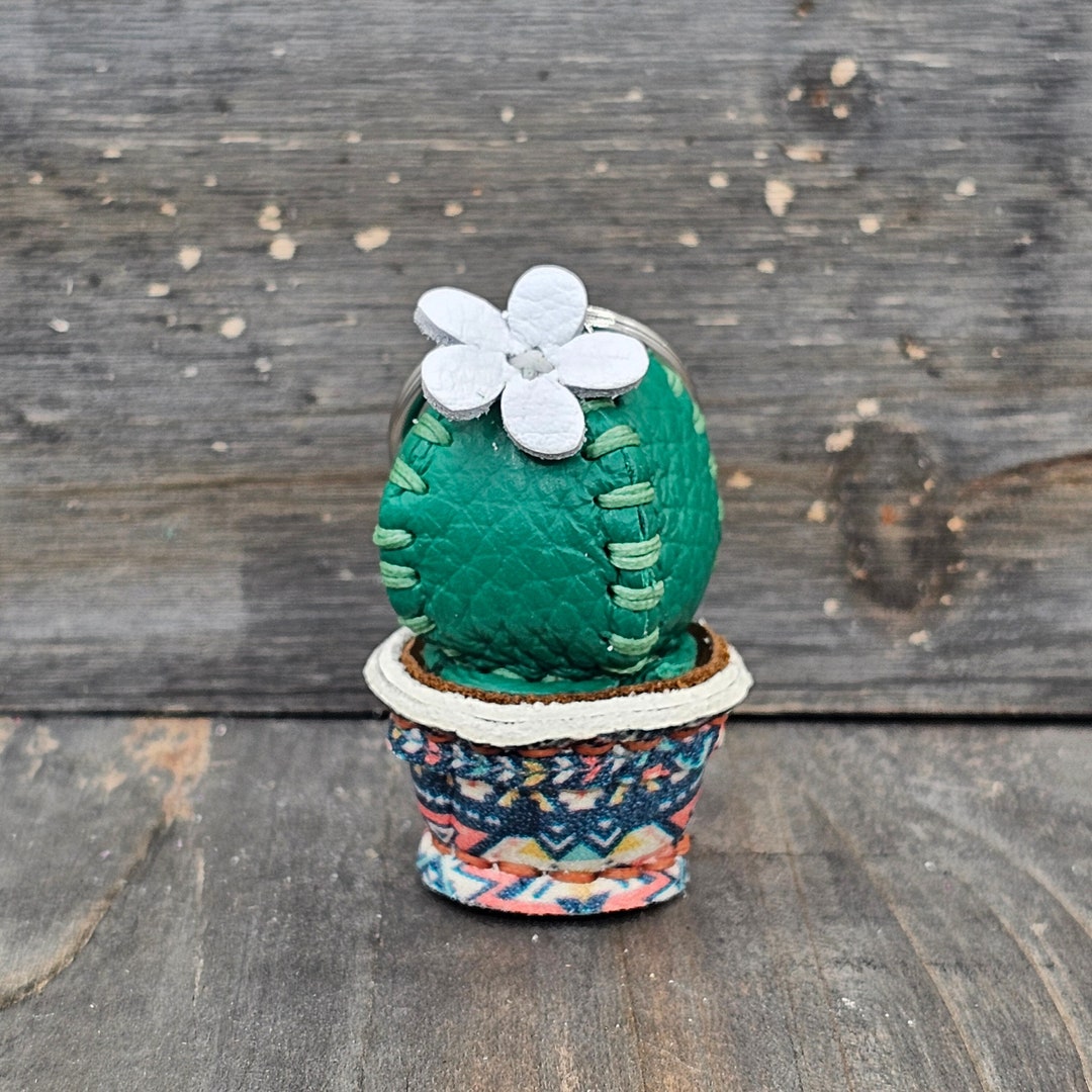 Barrel Cactus, Succulent Keychain, Leather Plant, Succulent Lover Gift ...