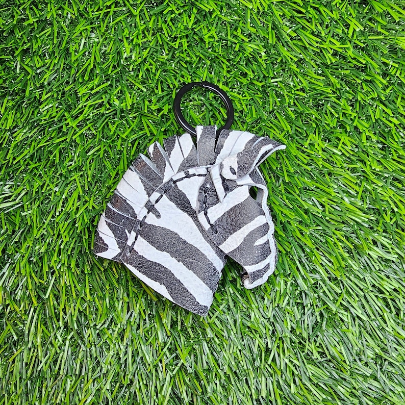 Zebra Keychain, Handmade Leather Keychain, Black and White Horse ... Zebra Keychain, Handmade Leather Keychain, Black and White Horse ...