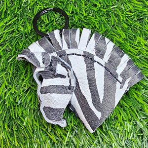 Zebra Keychain, Handmade Leather Keychain, Black and White Stripes ...
