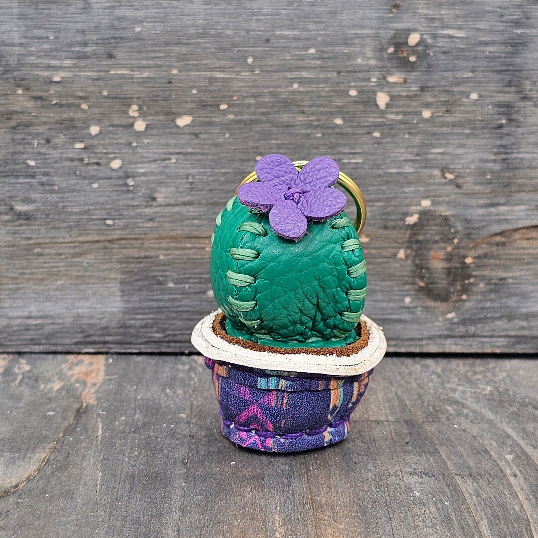 Barrel Cactus, Succulent Keychain, Leather Plant, Succulent Lover Gift ...