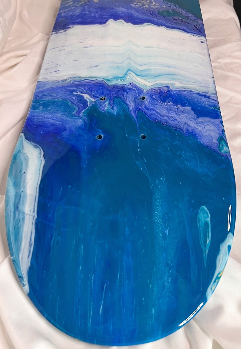 Ocean Blue Skatedeck Paint Pour Skateboard Beach Skateboard Ocean ...
