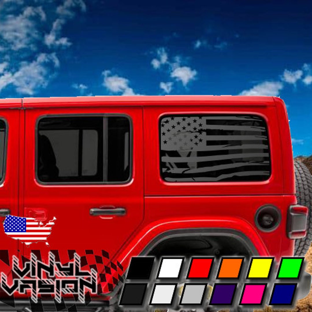 2x Distressed Flag Side Window Decal for 2011-2017 Jeep Wrangler JL JK ...