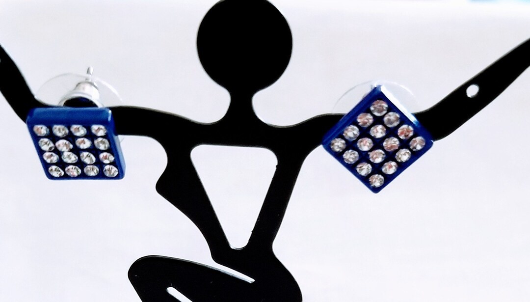 Pendientes Blue Iced Out Stud - Etsy España