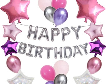 Pink Happy Birthday Party Balloon Bundle Set. Mylar Foil Star - Etsy