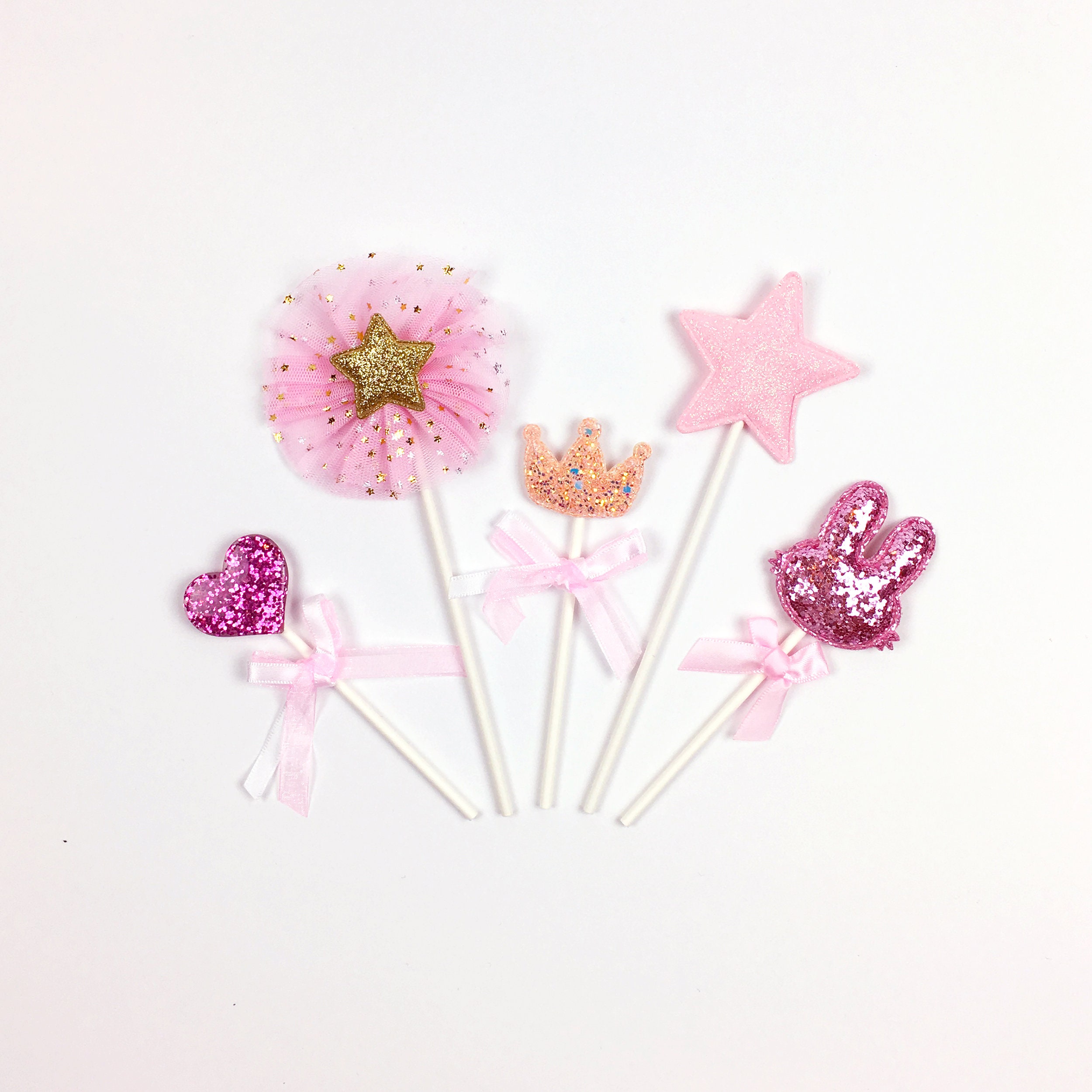 Adorable 5pc 3d Cake Toppers Pink And Gold Glitter Star Etsy