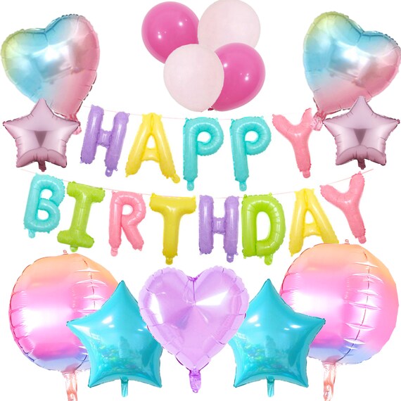 Rainbow Pastel Happy Birthday Party Balloon Bundle Set. | Etsy
