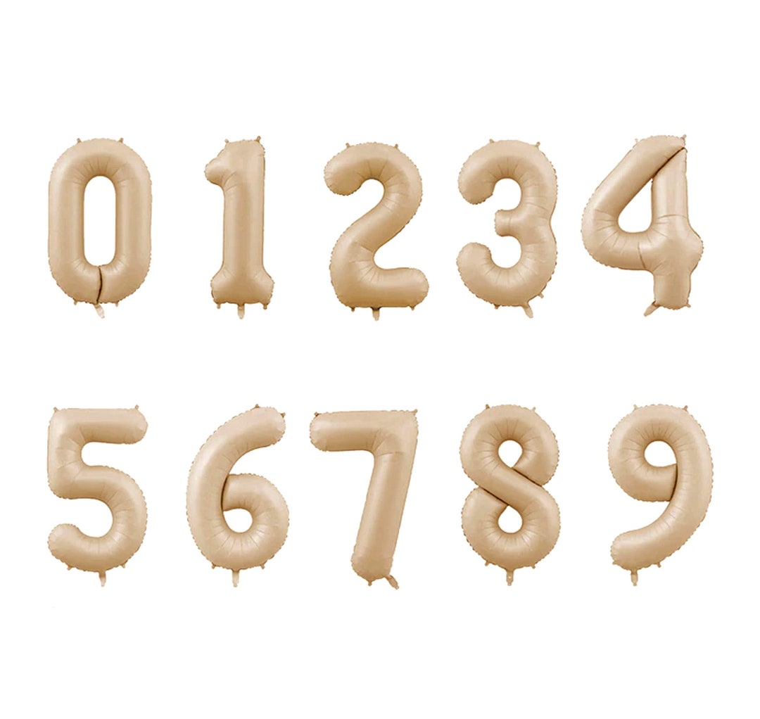 32 Inch Matte Caramel Number Balloon, Muted Neutral Latte Brown, Large ...