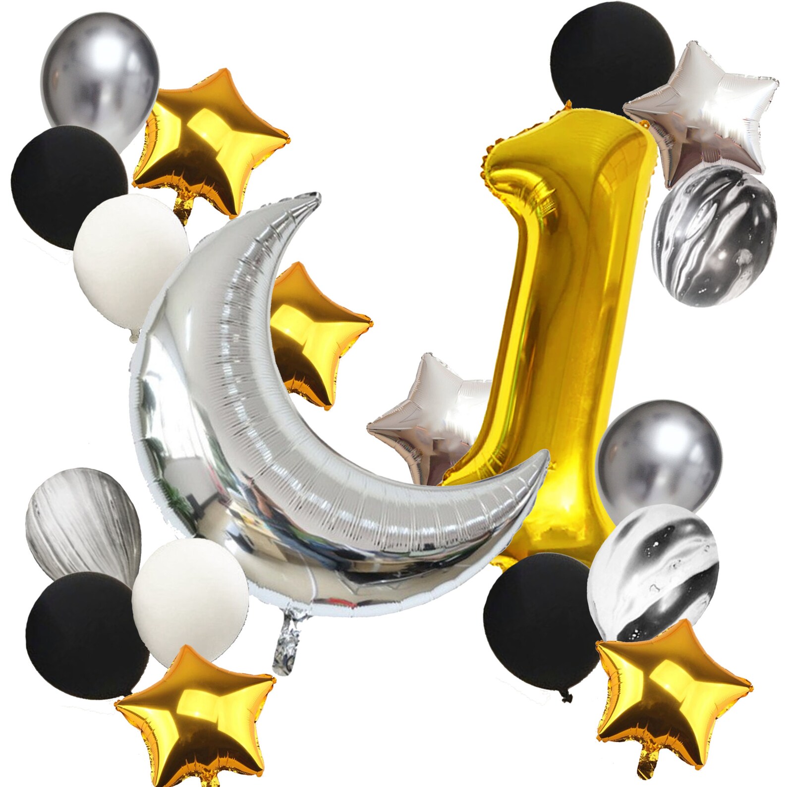 36 Silver Gold Moon Star Mix Party Decoration Set - Etsy