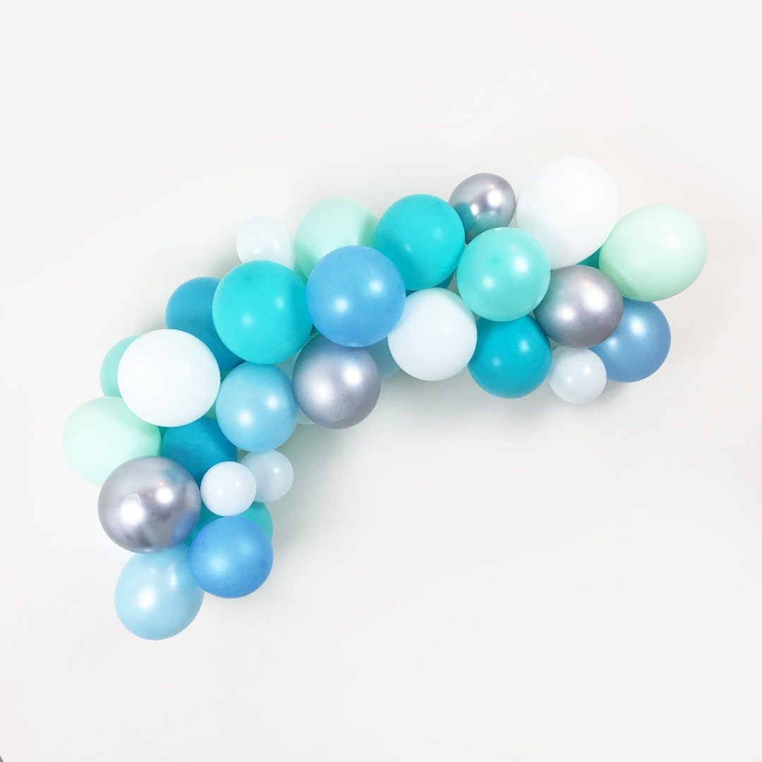 Turquoise Balloon Garland Kit. Teal, Mint, Aqua Blue + Chrome Silver ...