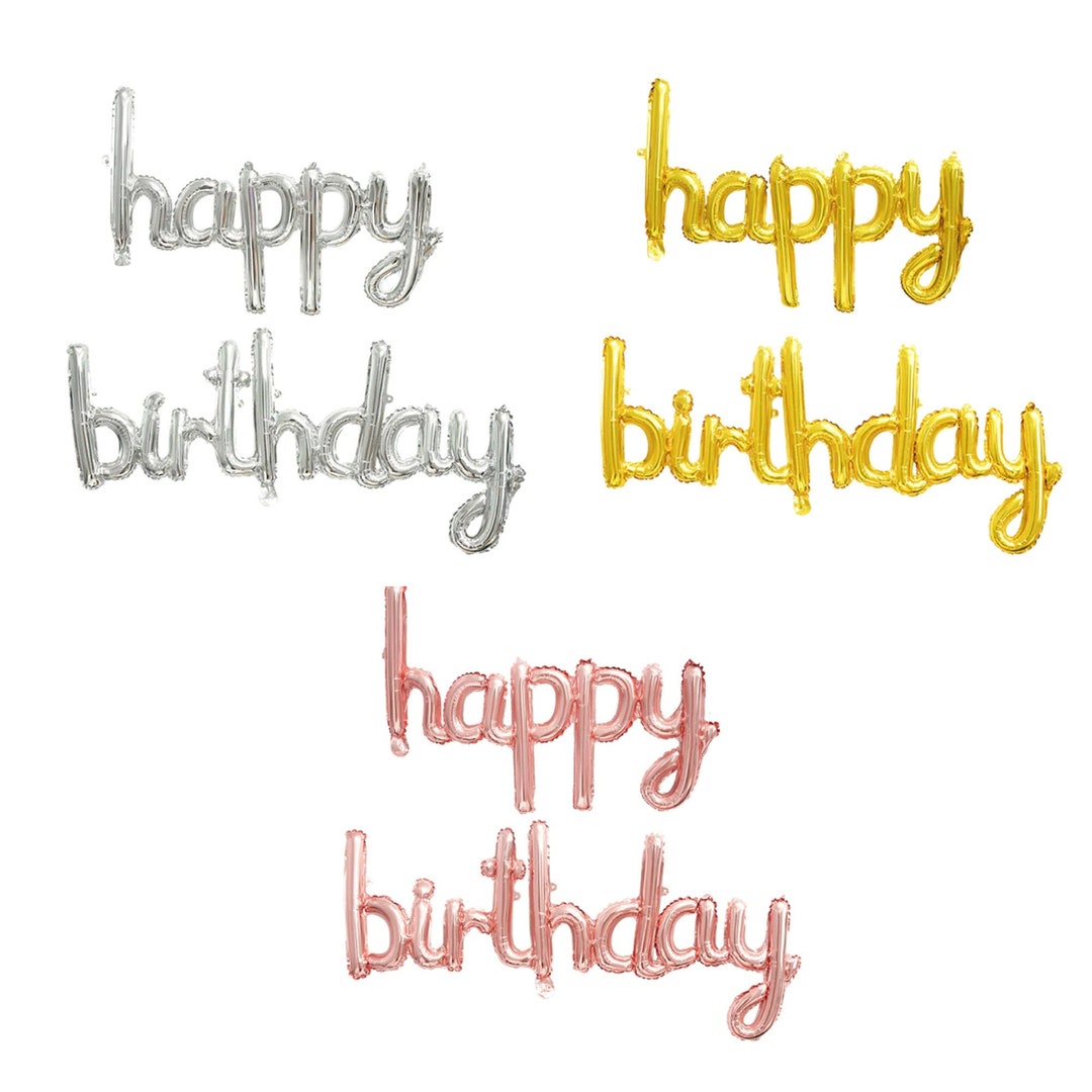 Cursive Happy Birthday Foil Balloon Banner - Mylar Foil Script Alphabet ...