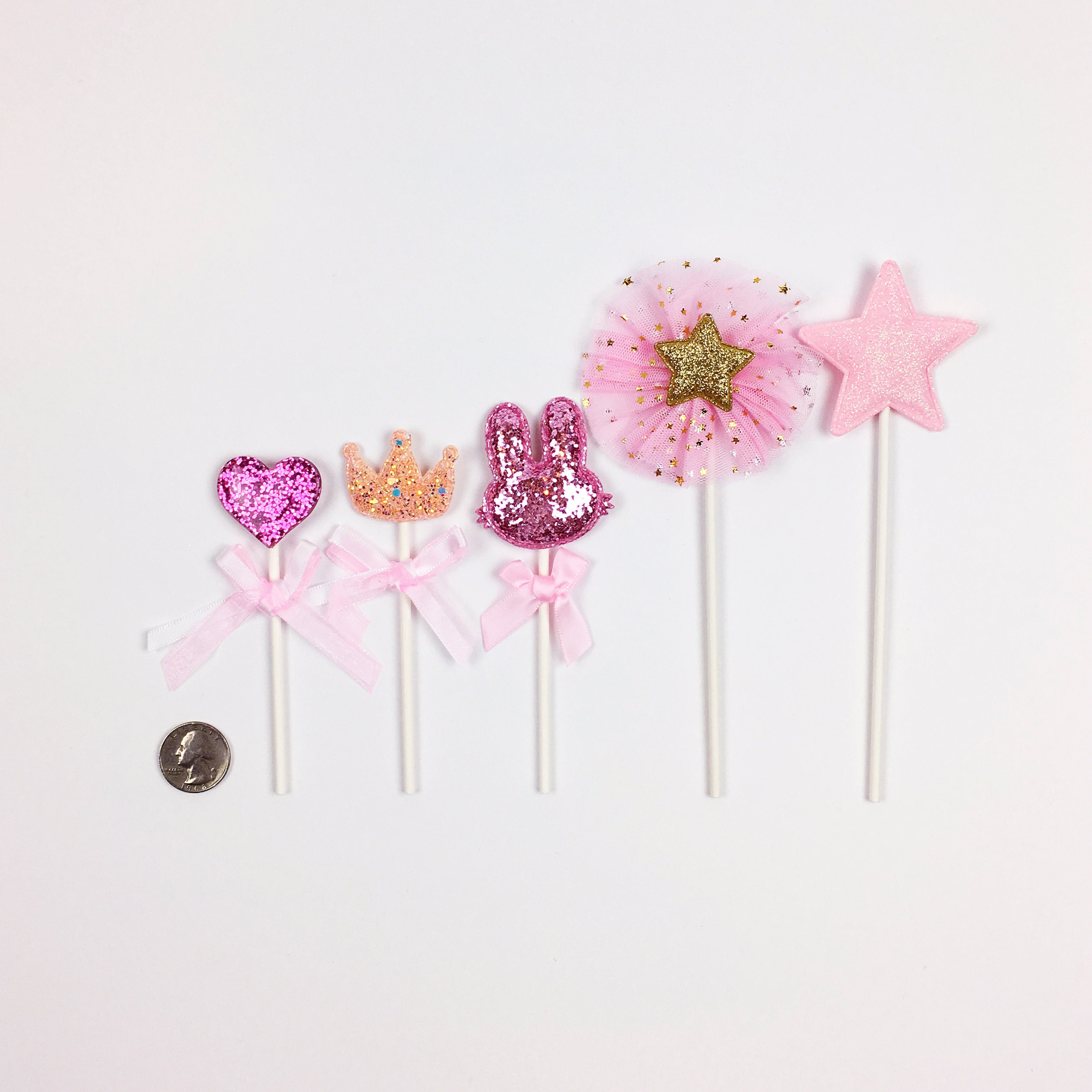 Adorable 5pc 3D Cake Toppers Pink & Gold Glitter Star - Etsy