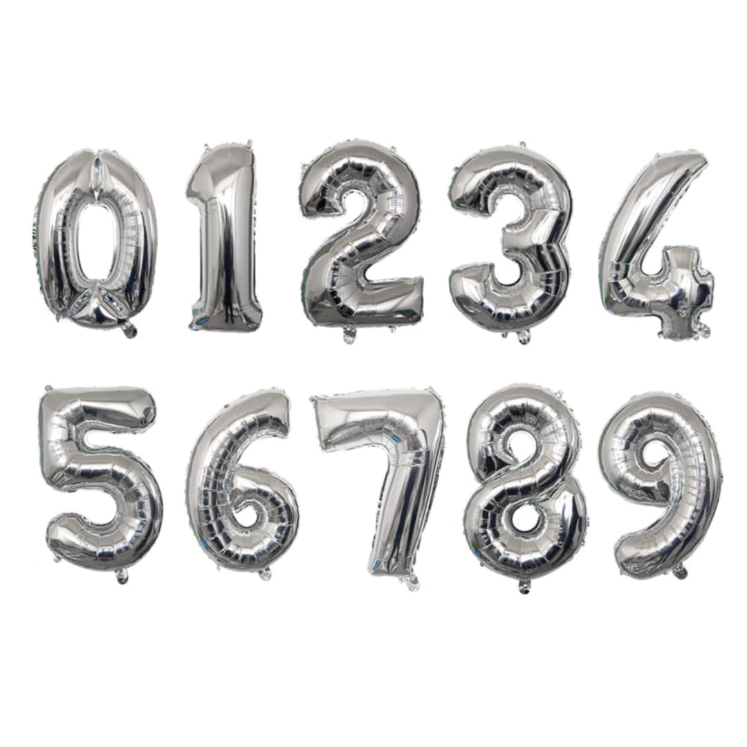 32 Inch Metallic Silver Number Balloon - Big Mylar Foil Balloon - for ...