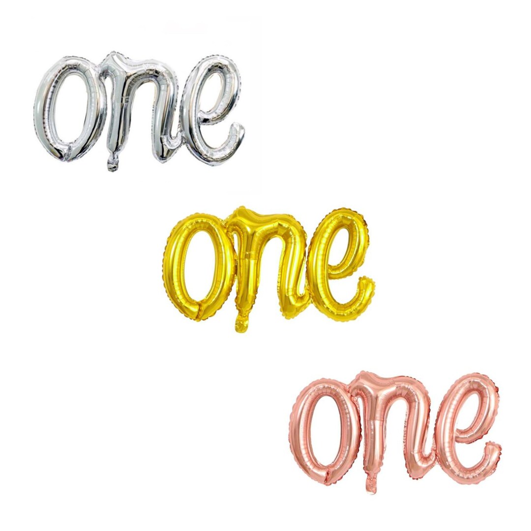 ONE First Birthday Cursive Letter Balloon Banner - Mylar Foil Script ...