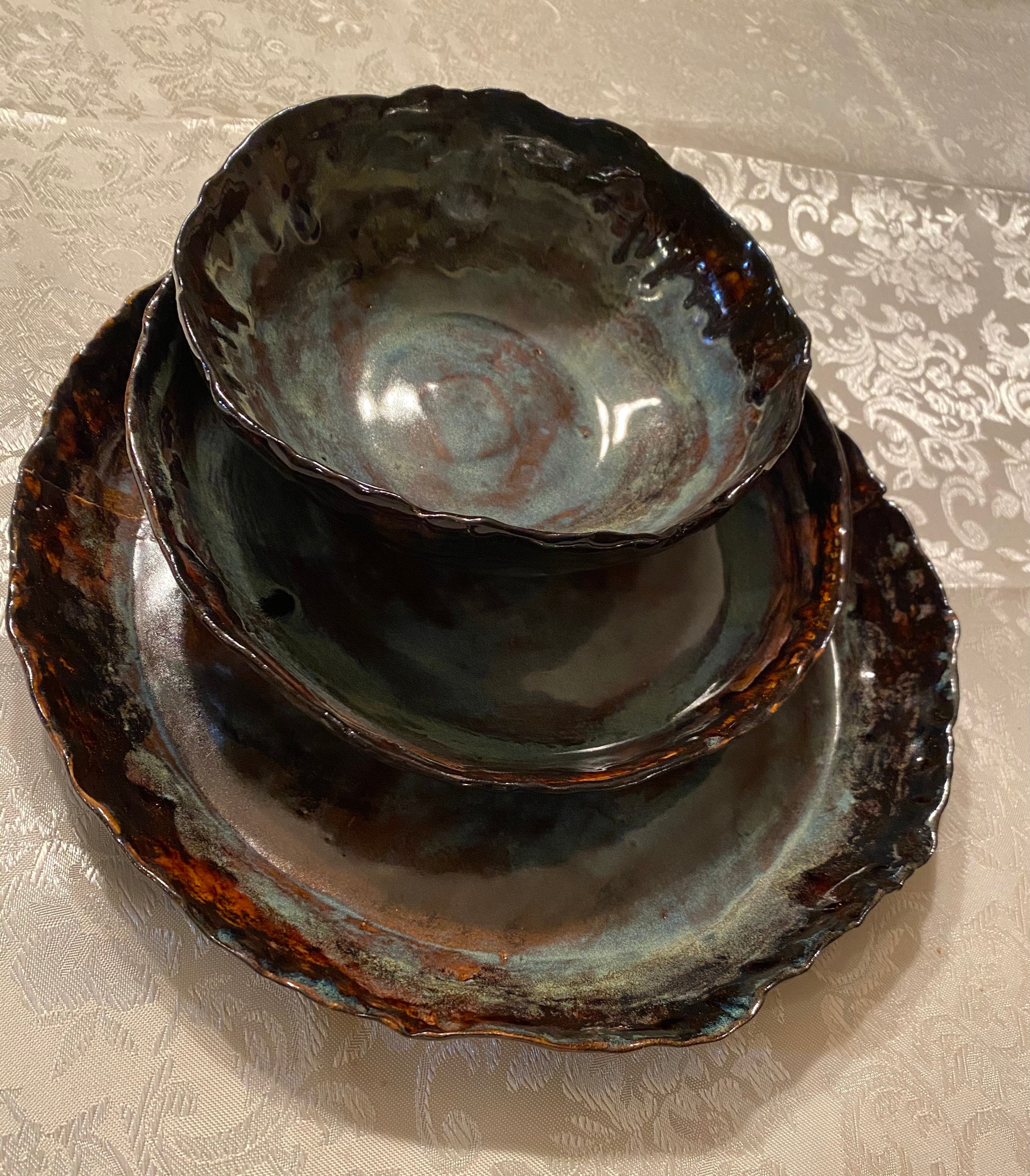 3 Piece Rustic Dinnerware Set - Etsy