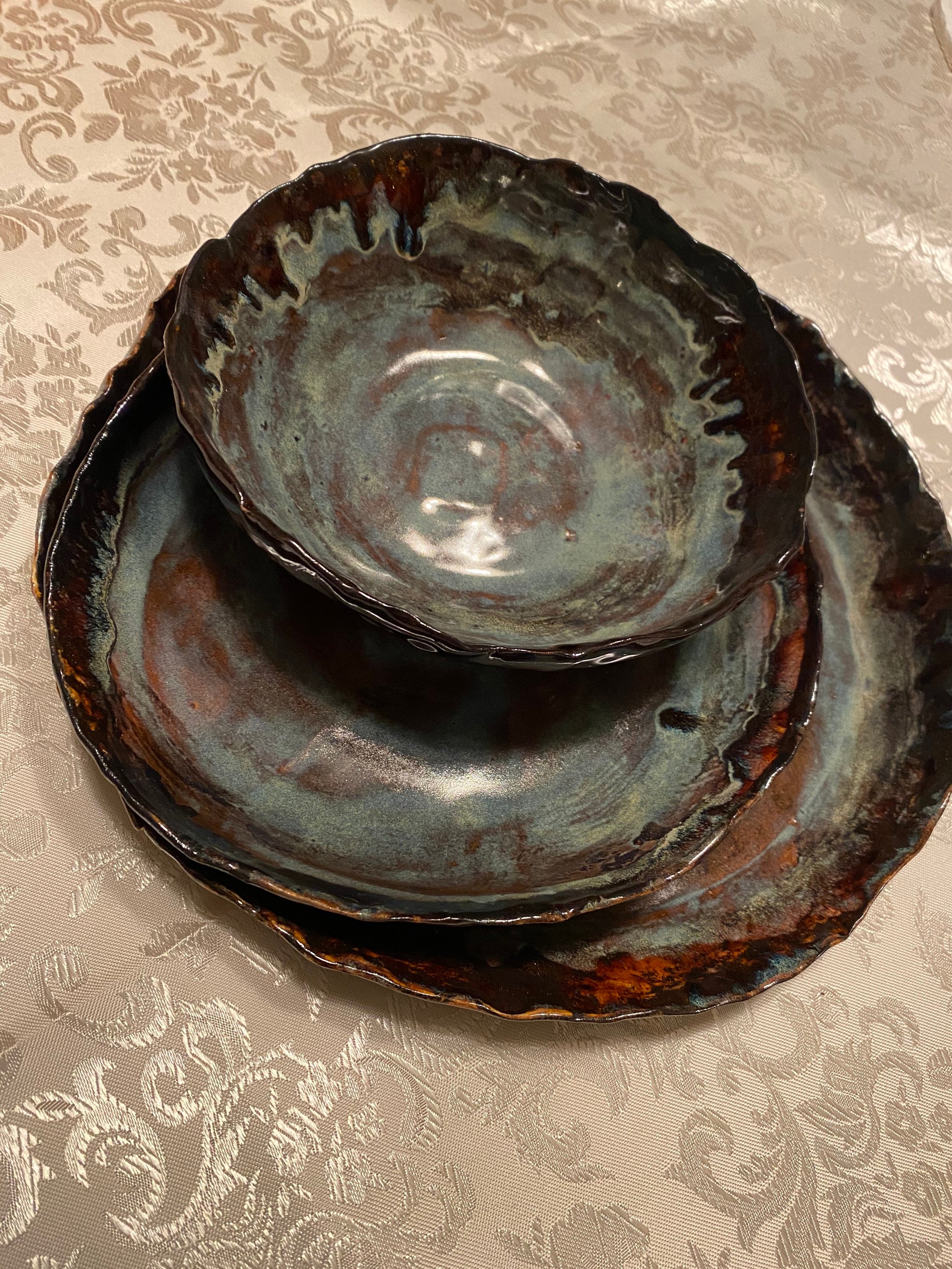 3 Piece Rustic Dinnerware Set - Etsy