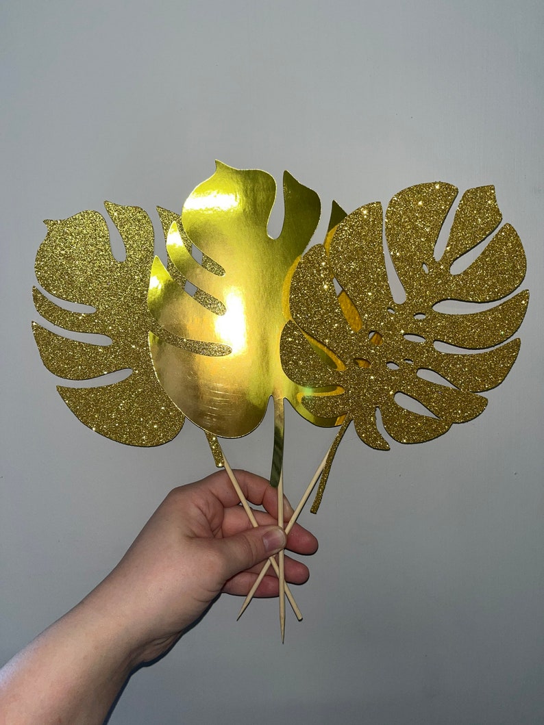 Large Glitter Safari Leaf Cake Toppers Gold - Etsy