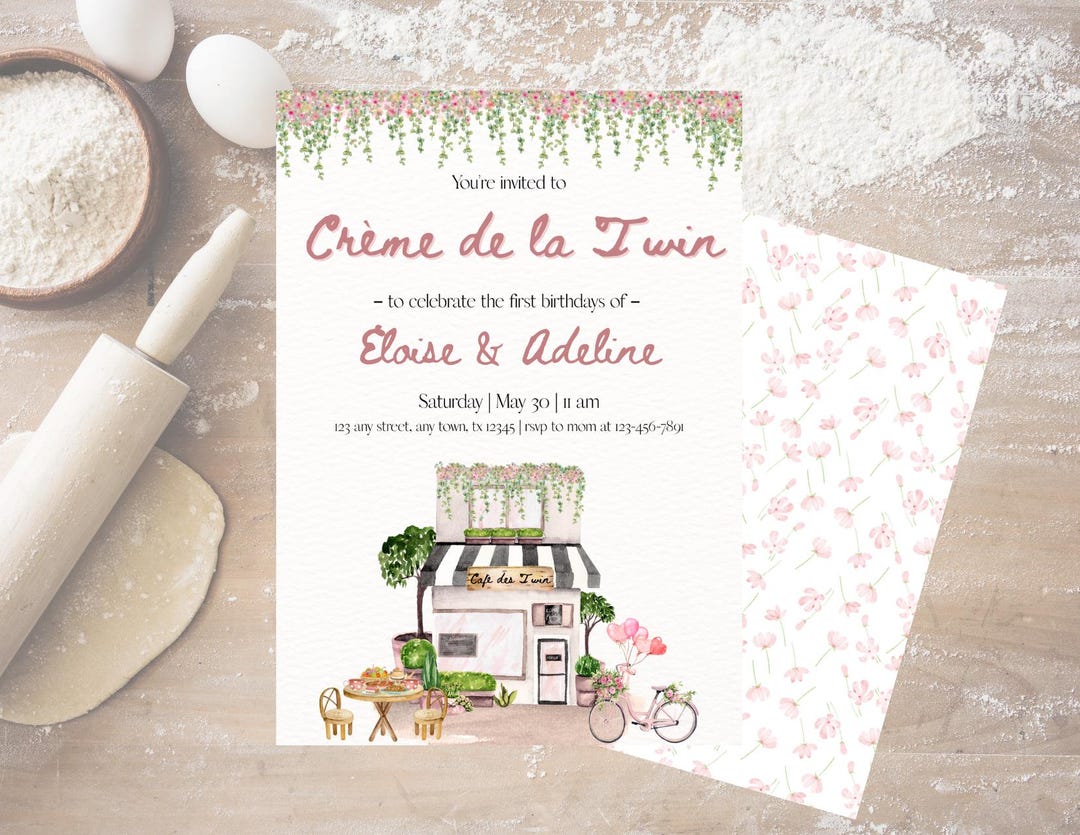 EDITABLE Paris Bakery Twin Birthday Invitation, Pastry, French Bakery ...