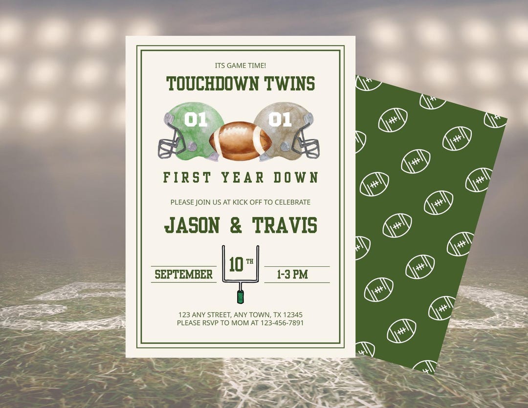Touchdown Twins Birthday Invitation: Football First Year (editable ...